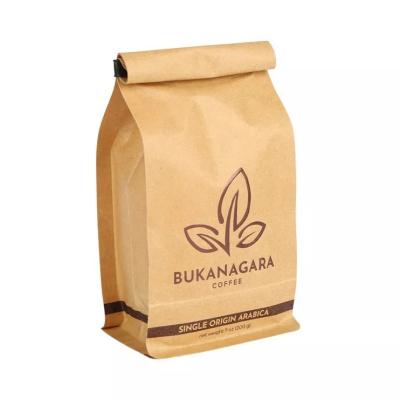 China Hand Length Handle Coffee Pouch Custom Package Bag Biodegradable Resealable Kraft Paper Packaging Bags with Valve Zipper for sale