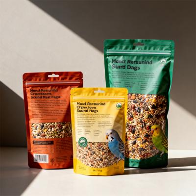 China Custom Order Pet Vmpet Pe Material Structure Full Color Laminated Plastic Packaging Bag Bird Food Packaging Parrot Honeyeater for sale