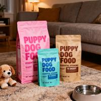 China Customized Color Food Grade Stand Up Pouch Smell Proof Dog Food Packaging Plastic Bag Using Material Structure PET AL PE for sale