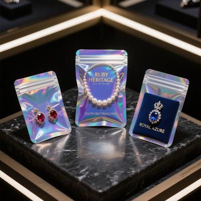 China Gravure Printing Portable Self Sealing Zipper Bag Jewelry Packaging Holographic Mylar Bag for Earrings Repeated Sealing for sale