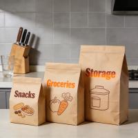 China Food Nuts Snack Kraft Paper Stand Pouch Packaging Paper Bag with Hanging Hole Custom Biodegradable Biscuit Candy Meat Jerky for sale