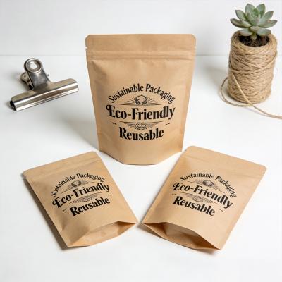 China Self Adhesive Seal Packaging Kraft Paper Composite Bags Baby Food Nuts Dried Fruits Standup Pouch Fully Degradable Odorless for sale
