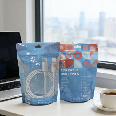 China Gravure Printing Custom Full Dimensional Digital Charging Cables Aluminum Foil Laminated Mylar Bag Window Speakers Packaging for sale