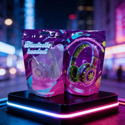 China Custom Order Stand-up Zipper Bag Containing Embossed UV Ziplock Laminated Holographic Mylar Bag Packaging USB Headphone for sale