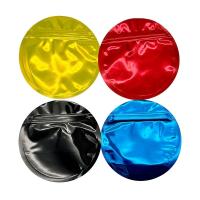 China Gravure Printing Customized Zipper Bag Biodegradable Food Packaging Bag Smell Proof Round Golden Aluminum Bag Die cut Shaped 3.5g for sale