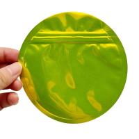 China Gravure Printing Customized Zipper Bag Biodegradable Food Packaging Bag Smell Proof Round Golden Aluminum Bag Die cut Shaped 3.5g for sale