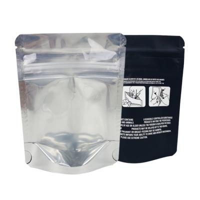 China Custom Order 35g Black Plain Matte Mylar Bag Child Proof Zipper One Side Transparent Flower Packaging PET VMPET PE Material for sale