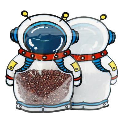 China PET VMPET PE Material Structure Hamburger Custom 3.5g Holographic Astronaut Ziplock Plastic Bag Die Cut Mylar Bags Custom Shape for sale