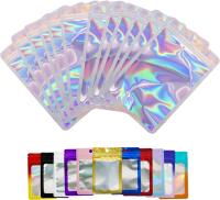 China Zipper Top Custom Die Cut Plastic Mylar Bags Small Resealable Smell Proof Packaging Bag Holographic Design Accepted Logo for sale