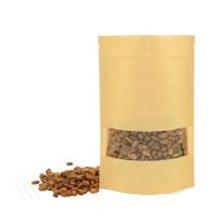China Customized Color Kraft Paper Stand Up Snack Packing Zipper Pouch Bags Matte Window Tear Notch Black Color Resealable Food for sale