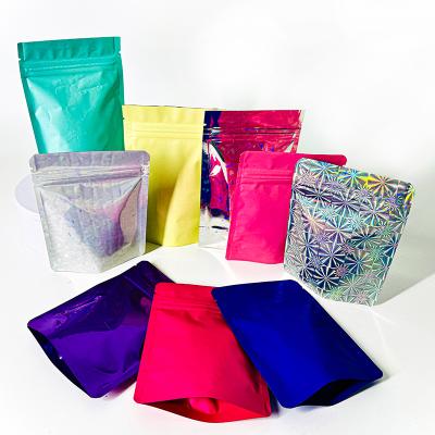 China PET OPP VMPET PE Zipper Bag 3.5g 7g Stand Up Mylar Bags Blank Glossy Plain Holographic Surface Pouch Flower Plastic Pack for sale