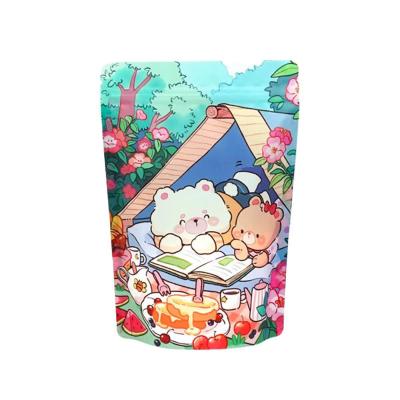 China Customized Color Child Resistant Heat Sealed Die Cut Bag 3.5 Grams Snacks Candy Self Sealing Zipper PE Plastic Flower Packaging Salad Bags for sale