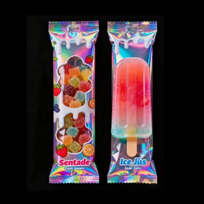 China PE Plastic Ice Cream Packaging Die Cut Bag Customized Logo Embossed Glossy Food Packaging Bag Smell Proof 3.5g Holographic Mylar Bag for sale