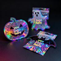 China Zipper Lock Custom Printed Die Cut Food Packaging Plastic Bag With Logo Halloween Candy Cookie Packaging 3.5g Holographic Mylar Shape Bag for sale