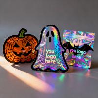 China Zipper Lock Custom Printed Die Cut Food Packaging Plastic Bag With Logo Halloween Candy Cookie Packaging 3.5g Holographic Mylar Shape Bag for sale