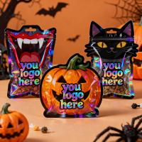 China Gravure Printing Zipper Lock Custom Printed Diecut Mylar Bag Spout UV Standup Pouch Candy Biscuit Shape Plastic Bag Window for sale