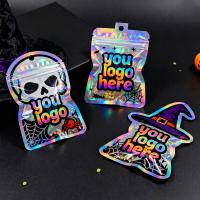 China Gravure Printing Zipper Lock Custom Printed Diecut Mylar Bag Spout UV Standup Pouch Candy Biscuit Shape Plastic Bag Window for sale