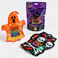 China Custom Logo Printed Halloween Festive Cookie Packaging Plastic Bag UV Diecut Mylar Candy Biscuit Holographic Stand Pouch for sale