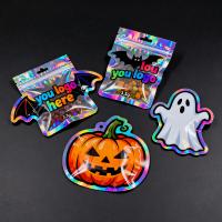 China Custom Logo Printed Halloween Festive Cookie Packaging Plastic Bag UV Diecut Mylar Candy Biscuit Holographic Stand Pouch for sale