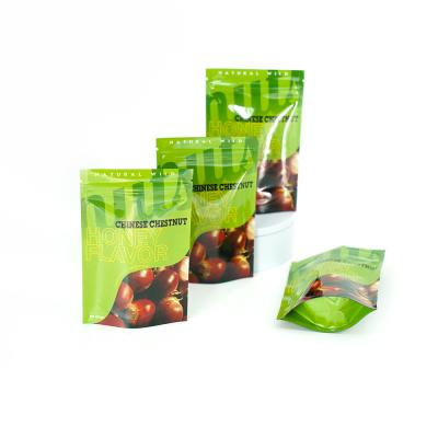 China Zipper Top Sealing Bottom Gusset Bag Customized Digital Printing Matte Finish Ziplock Packaging Bag Chestnuts Dried Food for sale