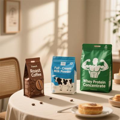 China Stand Up Pouch Zipper Lock Printing Food Grade Packaging Plastic Bag Concentrate Whey Protein Healthy Meal Pouch Window for sale