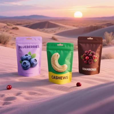 China Custom Order Stand Up Resealable Zipper Plastic Bags for Cashews Cranberries Blueberries Food Packaging Custom Printing for sale