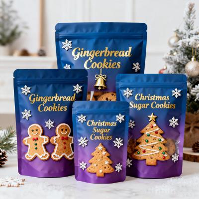 China Food Grade Industrial Christmas Theme Snack Packaging Bags Smell Proof Biodegradable Candy Biscuit Plastic Bags with Window for sale