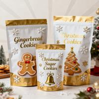 China Food Grade Industrial Christmas Theme Snack Packaging Bags Smell Proof Biodegradable Candy Biscuit Plastic Bags with Window for sale