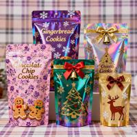 China Food Grade Plastic Bag Custom Logo Printing CMYK Color Christmas Elements Hot Stamping Packaging Hamburger Candies Biscuits for sale