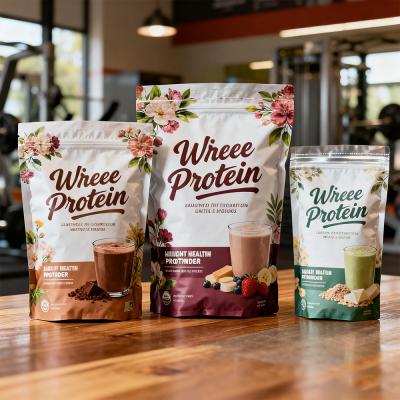 China Logo Accepted Logo Foodgrade Composite Film Whey Protein Powder Bags Safecontact Smellproof Resealable Ziplock Plasticbag Custom Order for sale