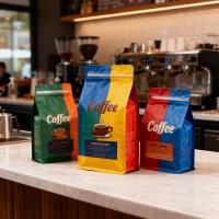China Zipper Top Sealing Food Grade Plastic Bags PET AL PE Material Structure Customized for Coffee Packaging UV Transfer Sticker for sale