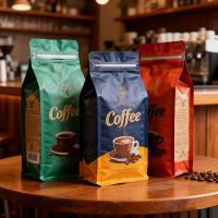 China Zipper Top Custom Order Stand Up Coffee Bag 8 Sided Plastic Bag Printing Custom Packaging Support AI Images Free Design for sale