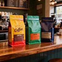 China Zipper Top Custom Order Stand Up Coffee Bag 8 Sided Plastic Bag Printing Custom Packaging Support AI Images Free Design for sale
