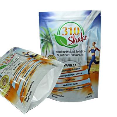 China PE Material Custom Protein Powder Shake Resealable Packaging Bag with Gravure Printing Logo Printed Plastic Food Packaging for sale