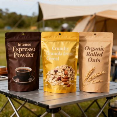 China Food Snacks Packaging Resealable Zipper Coffee Packaging Bag Stand Up Pouch Coffee Powder Oats Cereal PET VMPET PE Material for sale