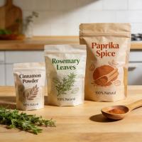 China Custom Recyclable Food Grade Spice Bags with Stand-up Ziplock for Export Compliant Packaging for sale