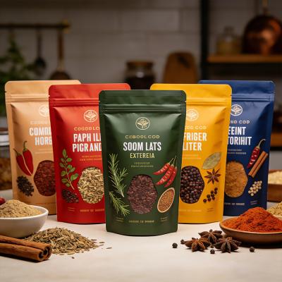 China Custom Recyclable Food Grade Spice Bags with Stand-Up Ziplock for Freshness and Export Compliance for sale