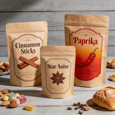 China Biodegradable Kraft Paper Pouch with Ziplock Resealable Packaging for Food Grade Customized Printing for sale