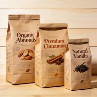 China Biodegradable Food Grade Kraft Paper Bag with Custom Printing and Ziplock Resealable Closure for Snacks and Coffee for sale