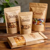 China Biodegradable Food Grade Kraft Paper Bag with Custom Printing and Ziplock Resealable Closure for Snacks and Coffee for sale