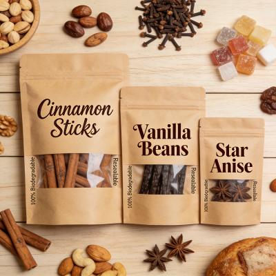China Biodegradable Food Grade Kraft Paper Bag with Custom Printing and Ziplock Resealable Closure for sale