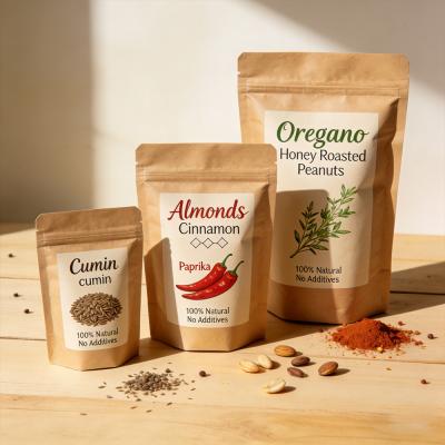 China Biodegradable Food Grade Kraft Paper Bag with Custom Printing and Ziplock Resealable Closure for sale