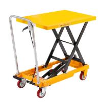 China Small Manual Hydraulic Scissor Lifting Tables 300kg 1.5M Hand Hydraulic Scissor Lift Platforms Capacity Lift Table Trolley for sale