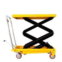China Small Manual Hydraulic Scissor Lifting Tables 300kg 1.5M Hand Hydraulic Scissor Lift Platforms Capacity Lift Table Trolley for sale