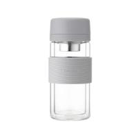 China Double Glass Tea Filter Cup Grey Professional Office Product with Silk Screen Printing for sale