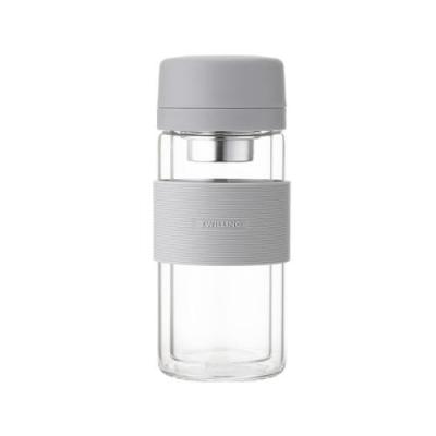 China Double Glass Tea Filter Cup Grey Professional Office Product with Silk Screen Printing for sale