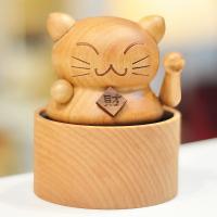 China Year Mini Carousel Lucky Cat Music Box Solid Wood Cake Music Box Decoration Birthday Gift for sale