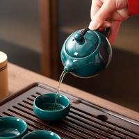 China Elegant Chinese Tea Set Celadon Shih Tzu Pot with 4 Cups and Sandalwood Incense Burner for sale