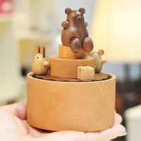China Year Mini Carousel Lucky Cat Music Box Solid Wood Cake Music Box Decoration Birthday Gift for sale
