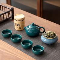 China Elegant Chinese Tea Set Celadon Shih Tzu Pot with 4 Cups and Sandalwood Incense Burner for sale